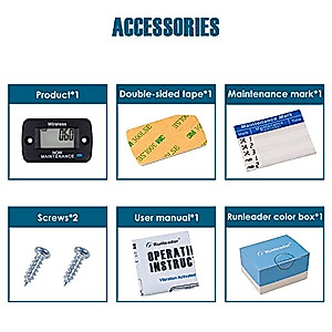 Runleader Digital Vibration Activated Hour Meter Gauge,Maintenance Reminders,Suitable for Any Gas or Diesel Engines,Works on Lawn Mower Generator Compressor High Pressure Washer