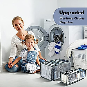 6 Pcs Drawer Organizers for Clothing Wardrobe Clothes Organizer Portable Clothing Storage Organizer Visible Grid Clothing Compartment Storage Box for Clothes, Jeans, Skirts, Trousers (7 Grids, Gray)