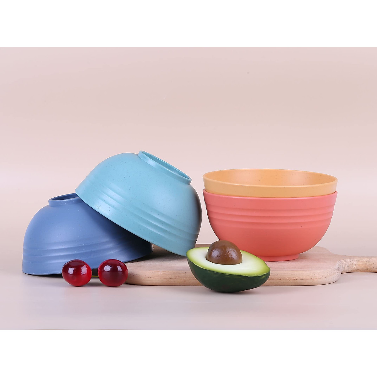 LuckyZone Unbreakable Cereal Bowls - 24 oz Reusable Wheat Straw Bowl Set of 4 - Dishwasher & Microwave Safe - Perfect for Cereal, Soup and Rice - BPA Free, Healthy & Eco-Friendly (4 Color_H)