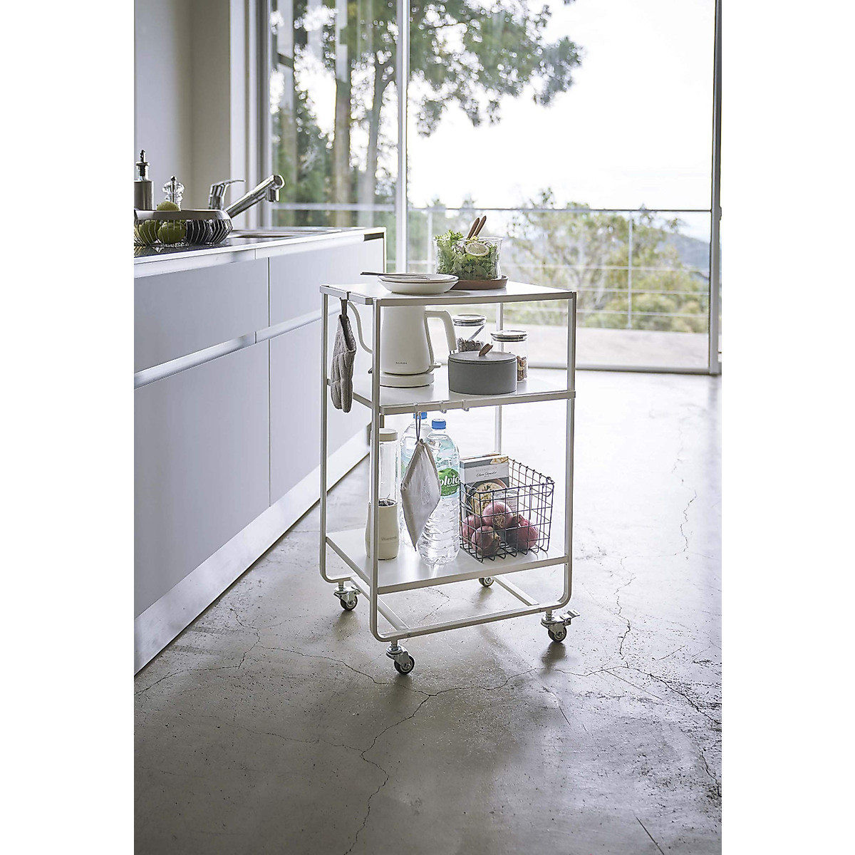 YAMAZAKI Home 3-Tier Storage Utility Kitchen/Bathroom | Steel | Rolling Carts, One Size, White