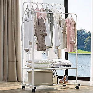 MOAMUN Clothes Rack on Wheels Heavy Duty Rolling Garment Rack, Clothing Organizer Multifunctional Bedroom Clothing Rack(White)