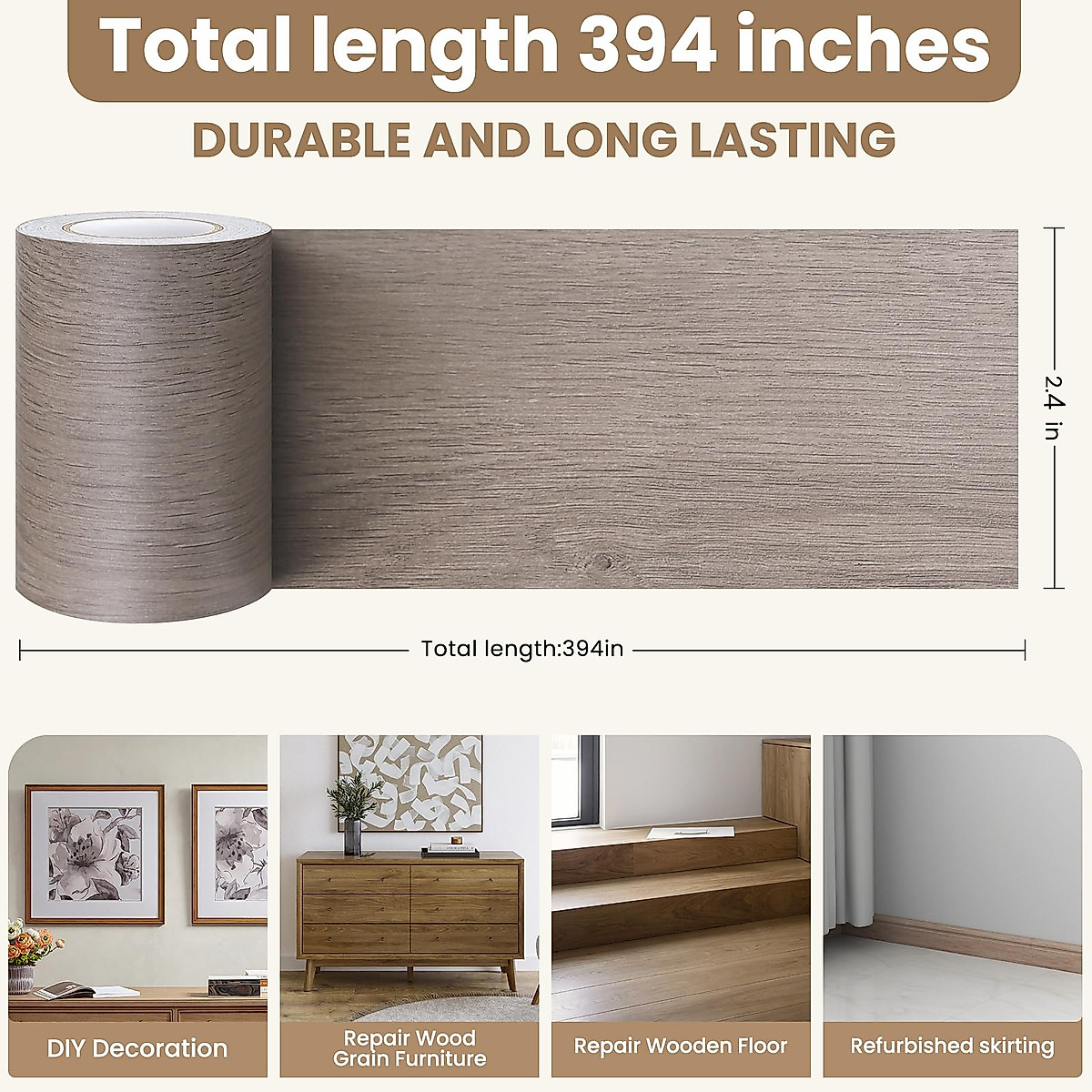 ZERNBER Wood Grain Repair Tape, 2.4 inch X 32ft Self Adhesive Wood Colored Tape for Tables, Chairs, Baseboards, Doors, Windows, Floors, Handicraft DIY.