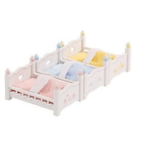 Calico Critters Triple Baby Bunk Beds, Dollhouse Toy Furniture, Multicolor, basic (CC2624), Set includes three beds, three mattresses with pillows, three blankets and two ladders