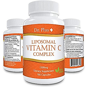 Liposomal Vitamin C Complex 1500mg(2 Capsules) - 180 Capsules - High Absorption Vitamin C- Supports Immune System and Collagen Booster - Powerful Antioxidant High Dose Fat Soluble Supplement Dr.Plus