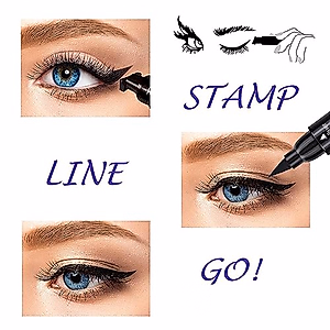 Dual Ended Black Liquid Eyeliner - 2 in 1 Winged Cat Eye Stamp & Felt-tip Eyeliner Pen, Waterproof, Long Lasting and Smudge Proof Eye Makeup Tool for Women