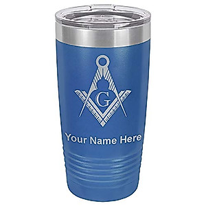 LaserGram 20oz Vacuum Insulated Tumbler Mug, Freemason Symbol, Personalized Engraving Included (Dark Blue)