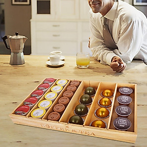 Vencer Bamboo K Cup Holder Coffee Station Organizer with 5 Adjustable Partitions,K Cup and Tea Bag Organizer for Coffee Station Home Office and Kitchen,VTO-034