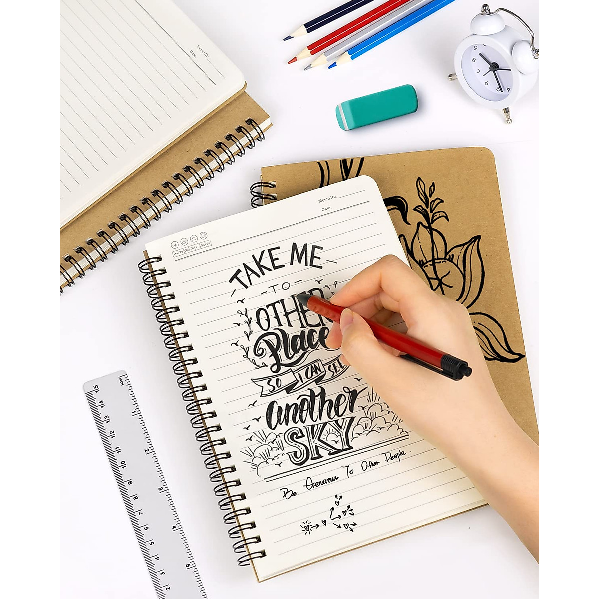 Dynta Spiral Notebooks A5 Lined 5Pcs College Ruled Journals Bulk Thick Paper for Work, Study, Notes Taking, Gifts 120 Pages/60 Sheets Kraft Brown