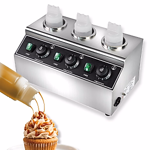 Generic Electric Sauce Warmer Dispenser Commercial Hot Fudge Sauce Bottle Warmer Nacho Cheese Warmer Dispenser with 650ml Bottles 30-85℃ Adjustable, Silver