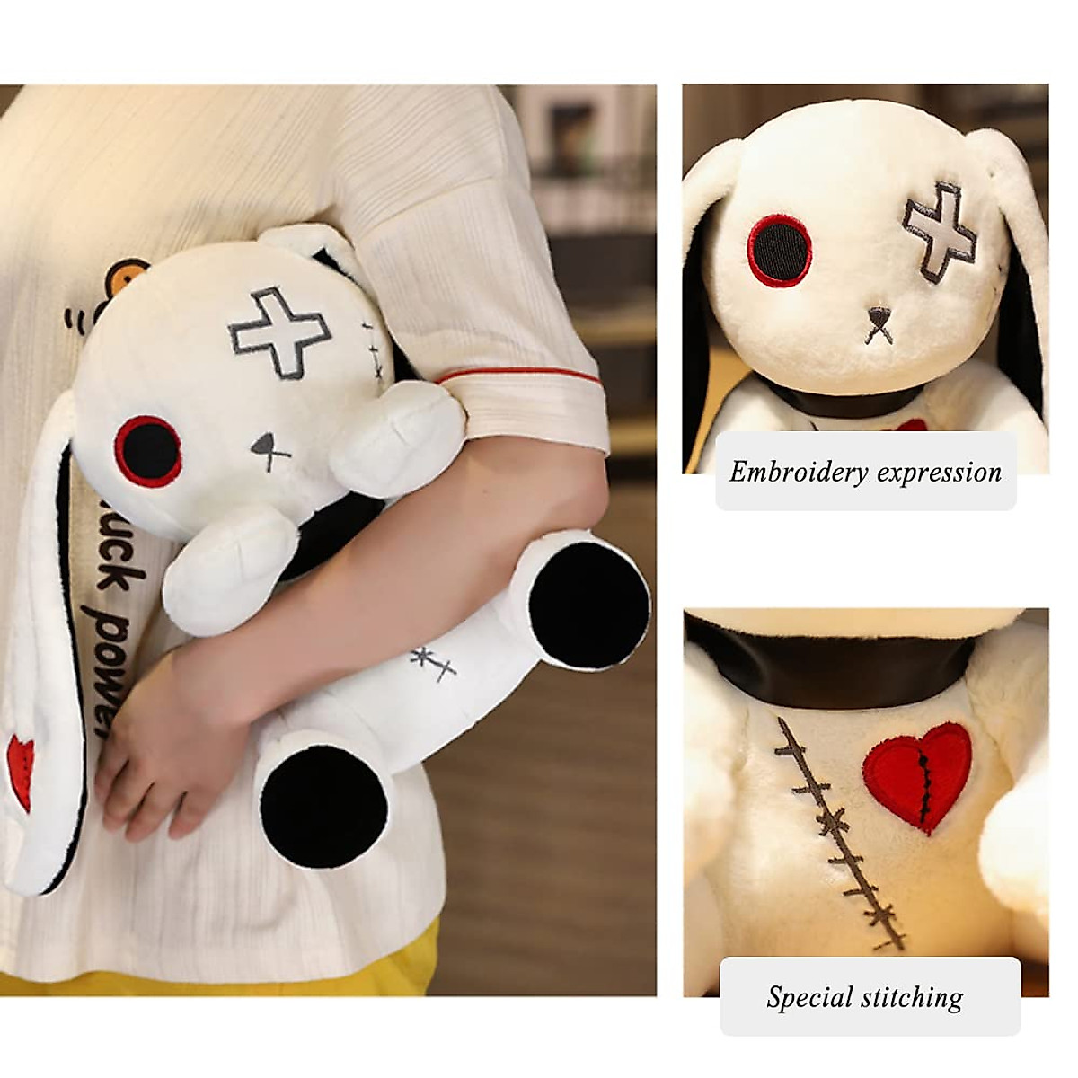 HNZQE Creepy Gothic 11.8" Pink Bunny Plush Doll Pillow Kawaii Stuffed Animal Crazy Rabbit Plushie Toy Easter Halloween Birthday Gifts for Girl Boy (11.8",Pink)