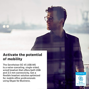 Sennheiser SC 45 USB MS (507083) - Single-Sided Business Headset | For Skype for Business, Mobile Phone, Tablet, Softphone, and PC | HD Sound & Noise-Cancelling Microphone (Black)