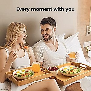 3 Pack Bamboo Serving Tray Food Tray with Handles, Multi-Use Platter Trays Set for Food, Coffee, Breakfast, Tea, Snack, Wooden Decor Tray Used in Kitchen, Dining Room, Party, Restaurants by Pipishell