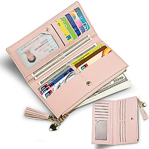Wallets for Women Leather Cell Phone Case Holster Bag Long Slim Credit Card Holder Cute Minimalist Coin Purse Thin Large Capacity Zip Clutch Handbag Wallet for Girls and Boys Ladies (Pink)