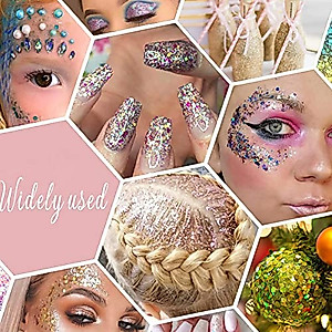 Holographic Chunky Glitter, Set of 12, Licool Craft Glitter for Resin Art Crafts, Cosmetic Glitter for Nail Body Face Eye, Epoxy Resin Glitter Sequin Flake Sparkle for Slime Tumbler Jewelry Making