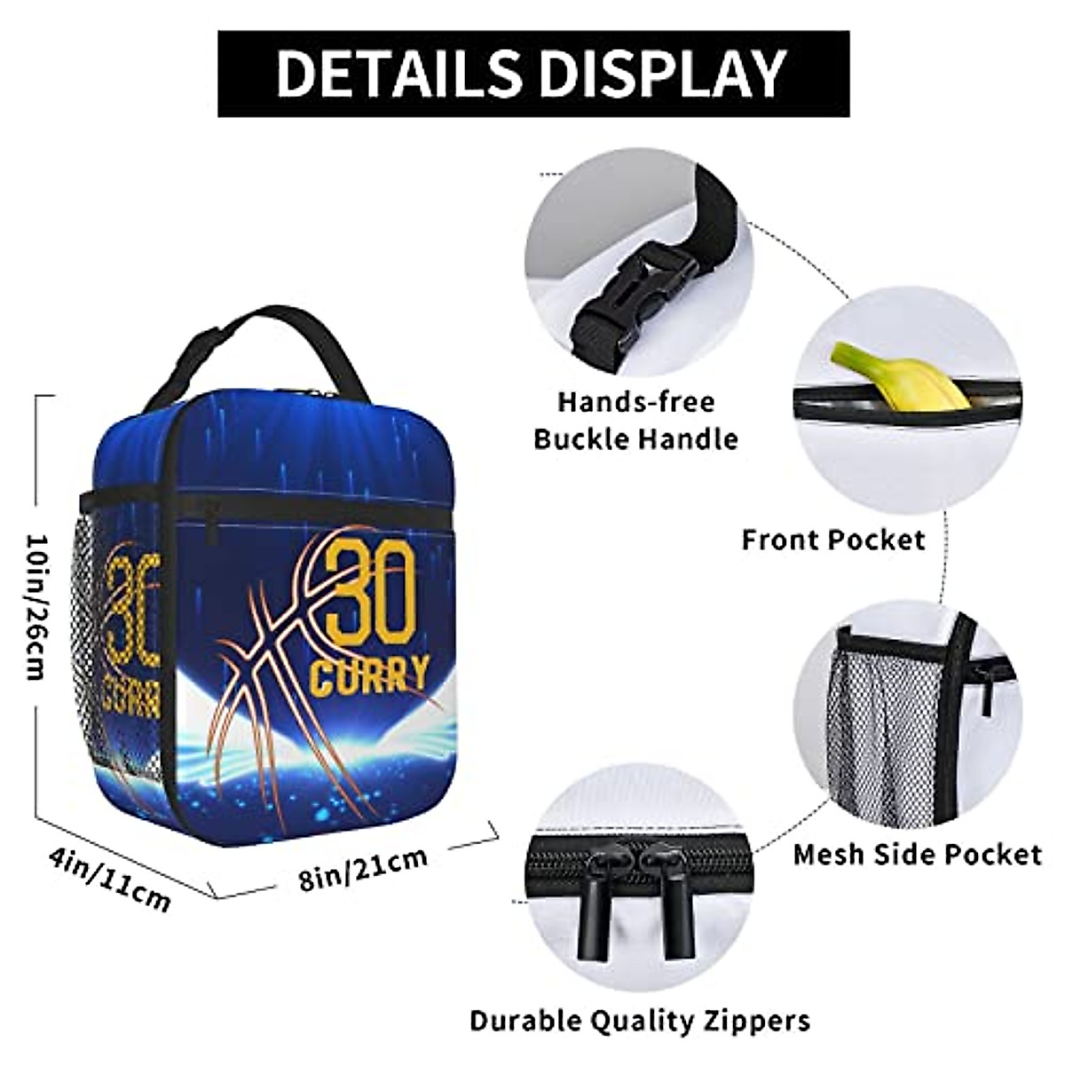 Elehuv Basketball Curry Lunch Bag For Women Men Insulated Lunch Box For Reusable Lunch Tote Portable Bag For Work, Picnic, Travel