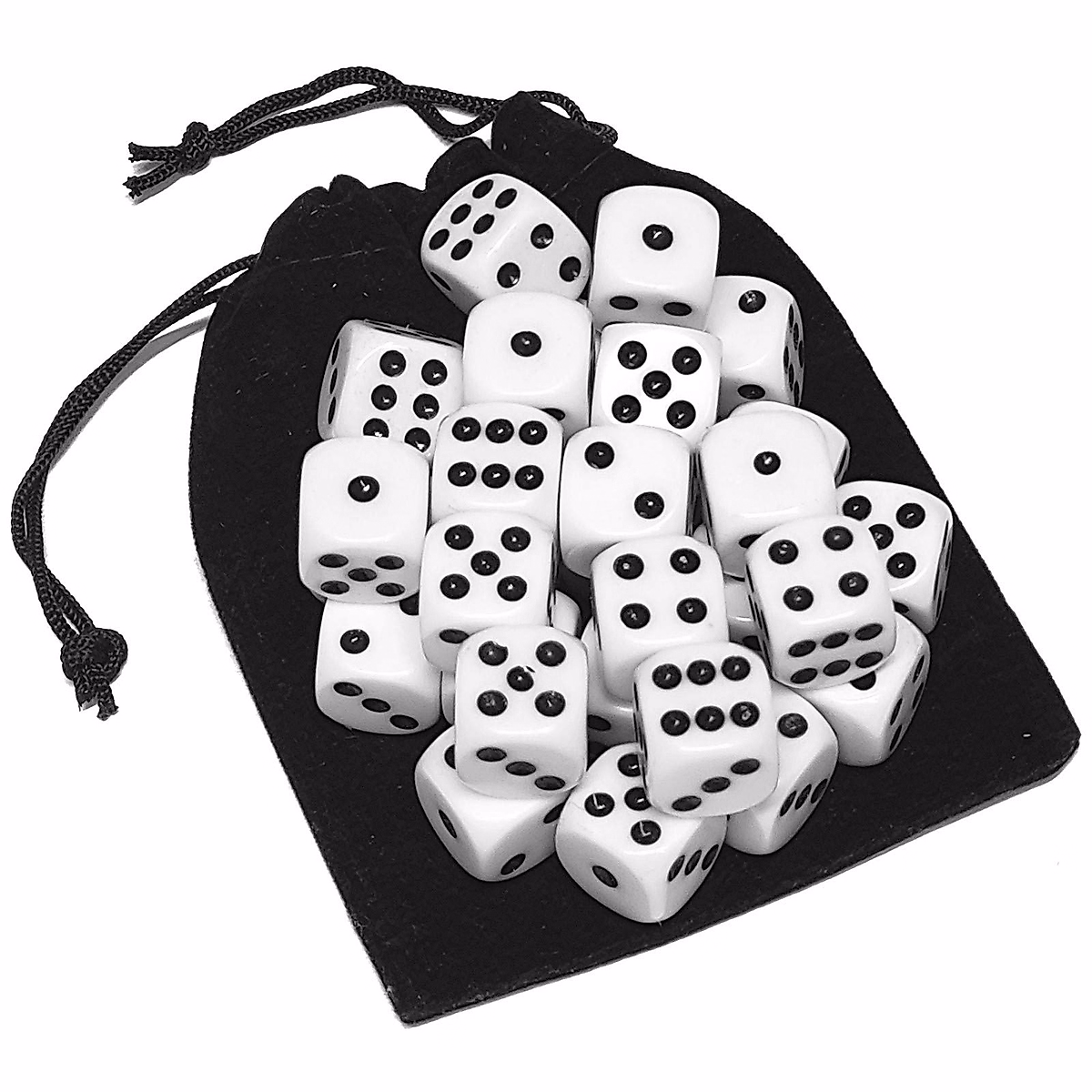 Cyber-Deals Set of 16mm Rounded Corners 6-Sided Opaque Pip Dice with Black Velvet Pouch ((30) White Pip Dice)