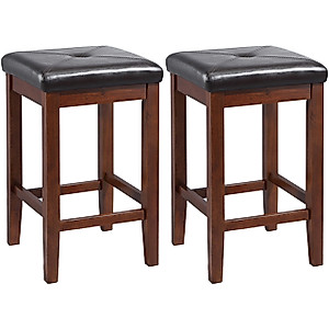 Crosley Furniture Upholstered Square Seat Counter Height Bar Stools Set of 2, Vintage Mahogany, 24-inch