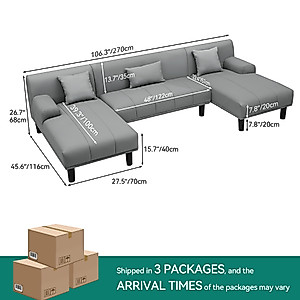 YITAHOME Sectional Couches for Living Room, U Shaped Sofa Faux Leather Modern Modular Couch with USB & Type C Charging Ports Double Chaise and Comfy Upholstered, Dark Grey