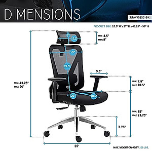 Techni Mobili Truly Ergonomic Office Chair with Lumbar Support & Adjustable Headrest – Breathable Mesh Office Chair with 5 Precision Adjustment Points, Black