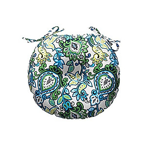 Indoor/Outdoor Seat Cushions All Weather Patio Chair Pads with Ties, Comfortable Round Bistro Chair Cushions for Home Office and Garden Furniture Decoration 15"x15"x4", 2 Pack, Floral Blue Green