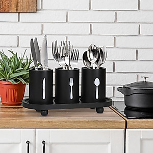 Updesign Silverware Holder with Tray, Kitchen Utensil & Silverware Caddy Organizer Bin Holder for Forks, Spoons, Knives, Utensil Holder Silverware Cutlery Flatware Organizers for Kitchen