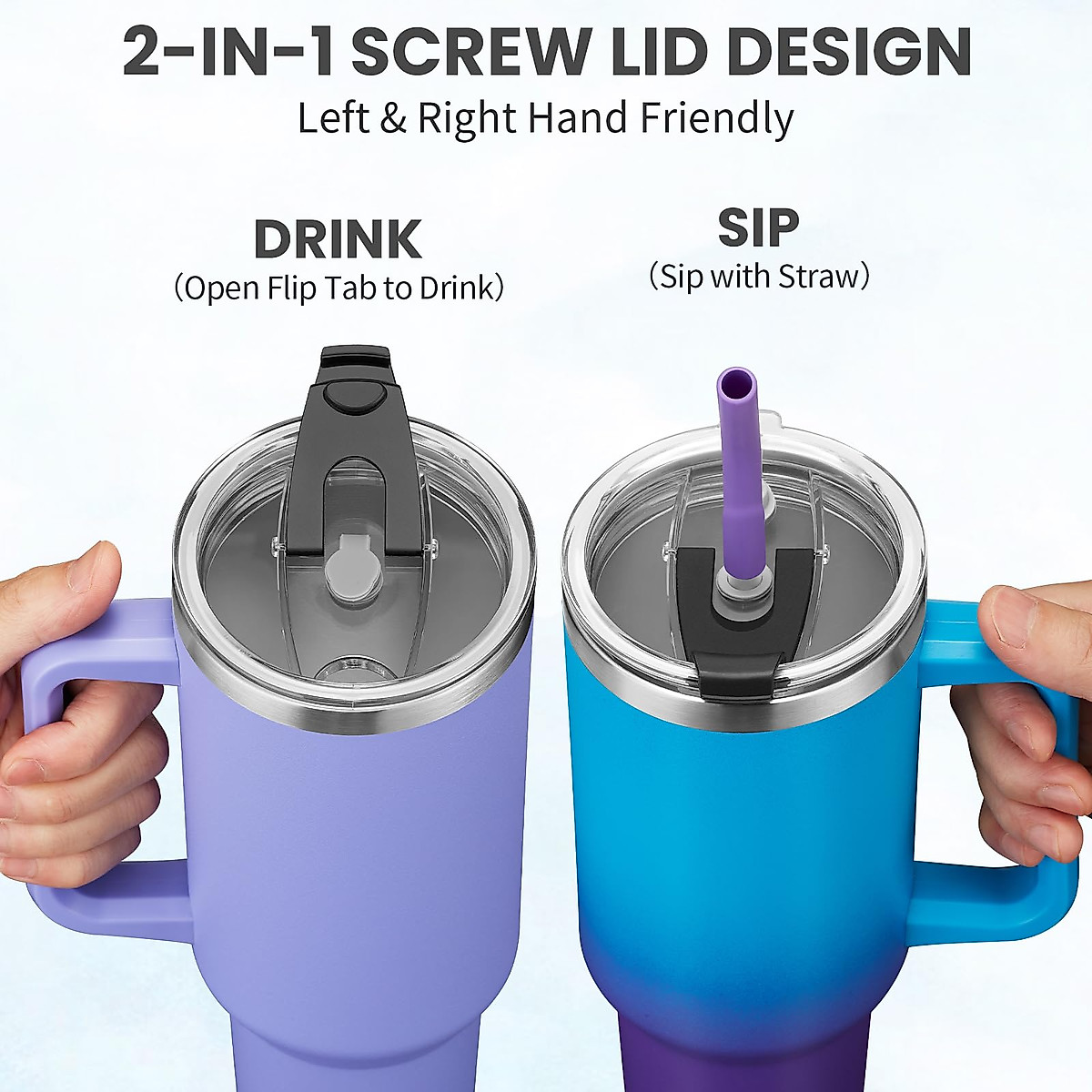 BENZZO 40 oz Tumbler with Handle Straw and 2-in-1 Lid Made of Metal Travel Mug for Easy Grip & Spill Proof, Pop-off Prevention Insulated Cup Gifts for Women, Car Cupholder Friendly，BPA Free