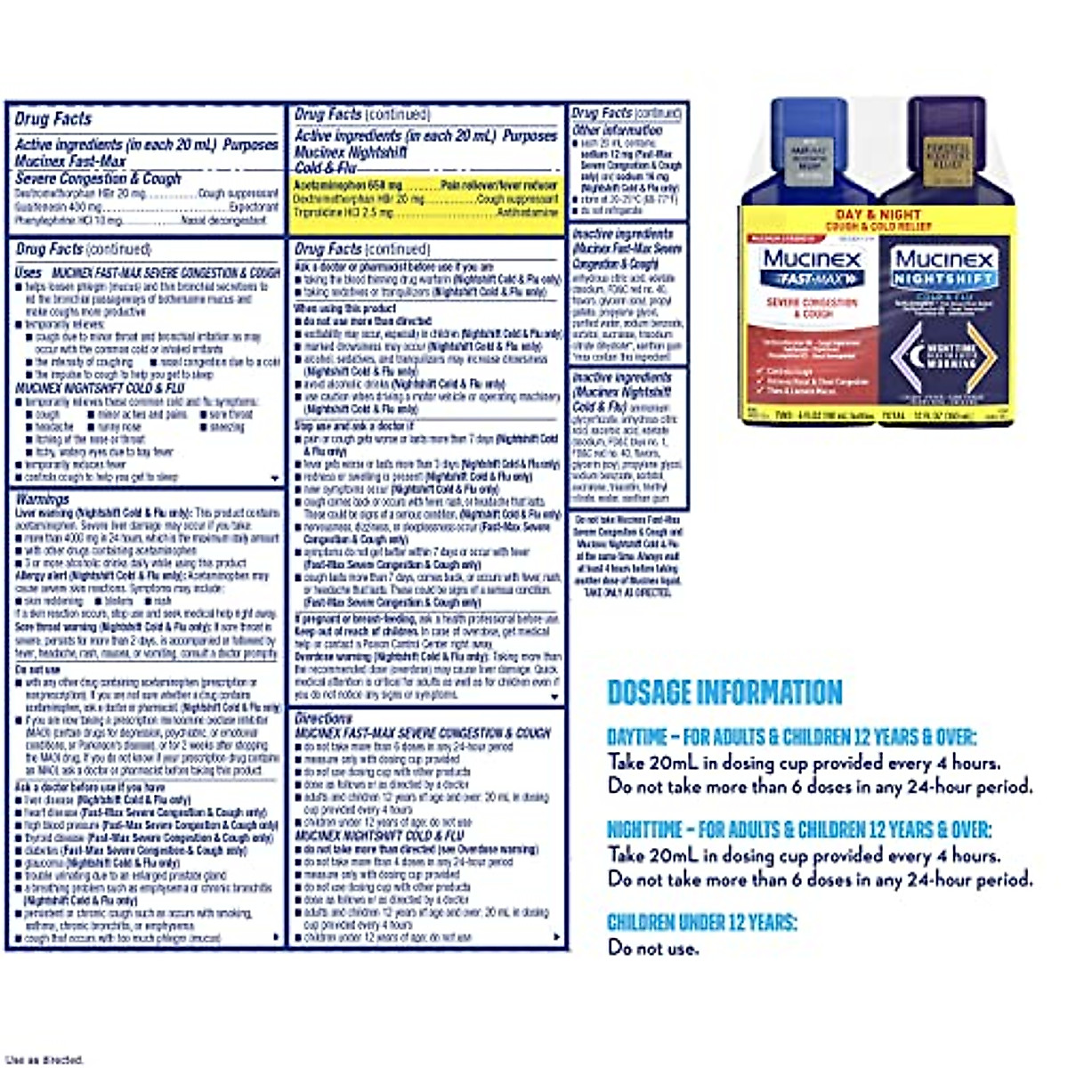 Mucinex Maximum Strength Severe Congestion & Cough & Nightshift Cold & Flu Liquid For Multi-Symptom Relief, 6 Fl Oz (Pack of 2)