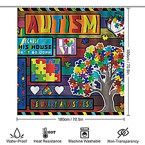 Autism Awareness 4-Piece Shower Curtain Set, Shower Curtain, Non-Slip Carpet, Toilet Lid and Bath Mat, It Looks Durable and Waterproof, Suitable for Overall Bathroom Decoration