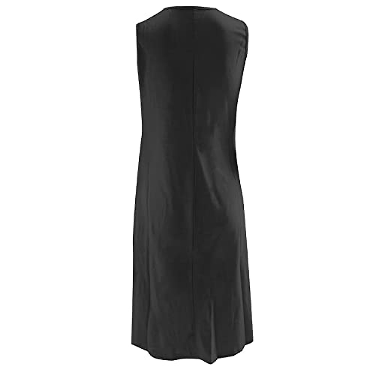 DUOWEI Teen Dresses Trendy Crew Neck Solid Colour Sleeveless Knit Casual Vest Dress Pocket Dress Causal Dresses for Women Black