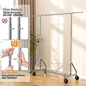 HYSEYY Clothes Rack, Heavy Duty Clothes Rack Load 450 LBS, Standing Clothing Rack with Shelves & Wheels, Garment Racks for Hanging Clothes Adjustable Collapsible Rolling Clothes