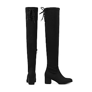 DREAM PAIRS Women's Laurence Over The Knee Thigh High Chunky Heel Boots Long Stretch Sexy Fall Suede Boots Size 9, Black