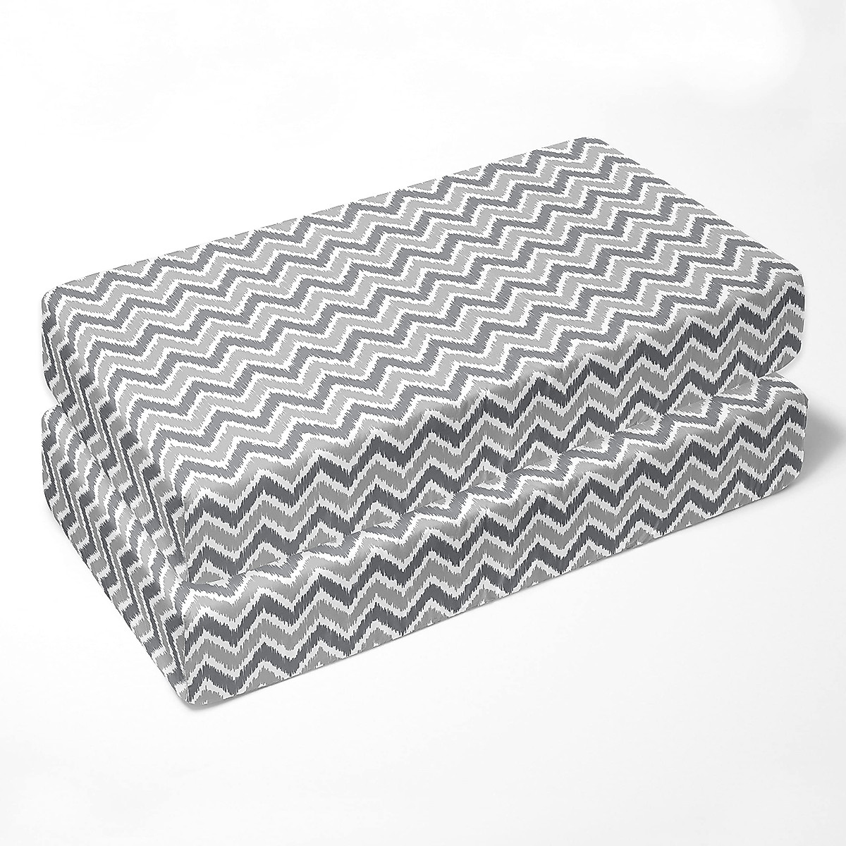 Bacati - 2 Pack Crib Fitted Sheets - Mix and Match Ikat Zigzag Chevron Soft Breathable 100% Cotton Percale Baby Sheets - Fits Standard 28 x 52 X 5 inches Crib & Toddler Mattresses (Grey)