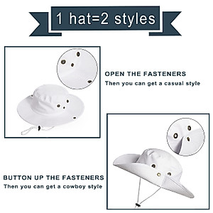 Womens Mens Sun Hat Wide Brim UV-Protection Bucket Fishing Safari Boonie Hat for Summer(Size:L) White