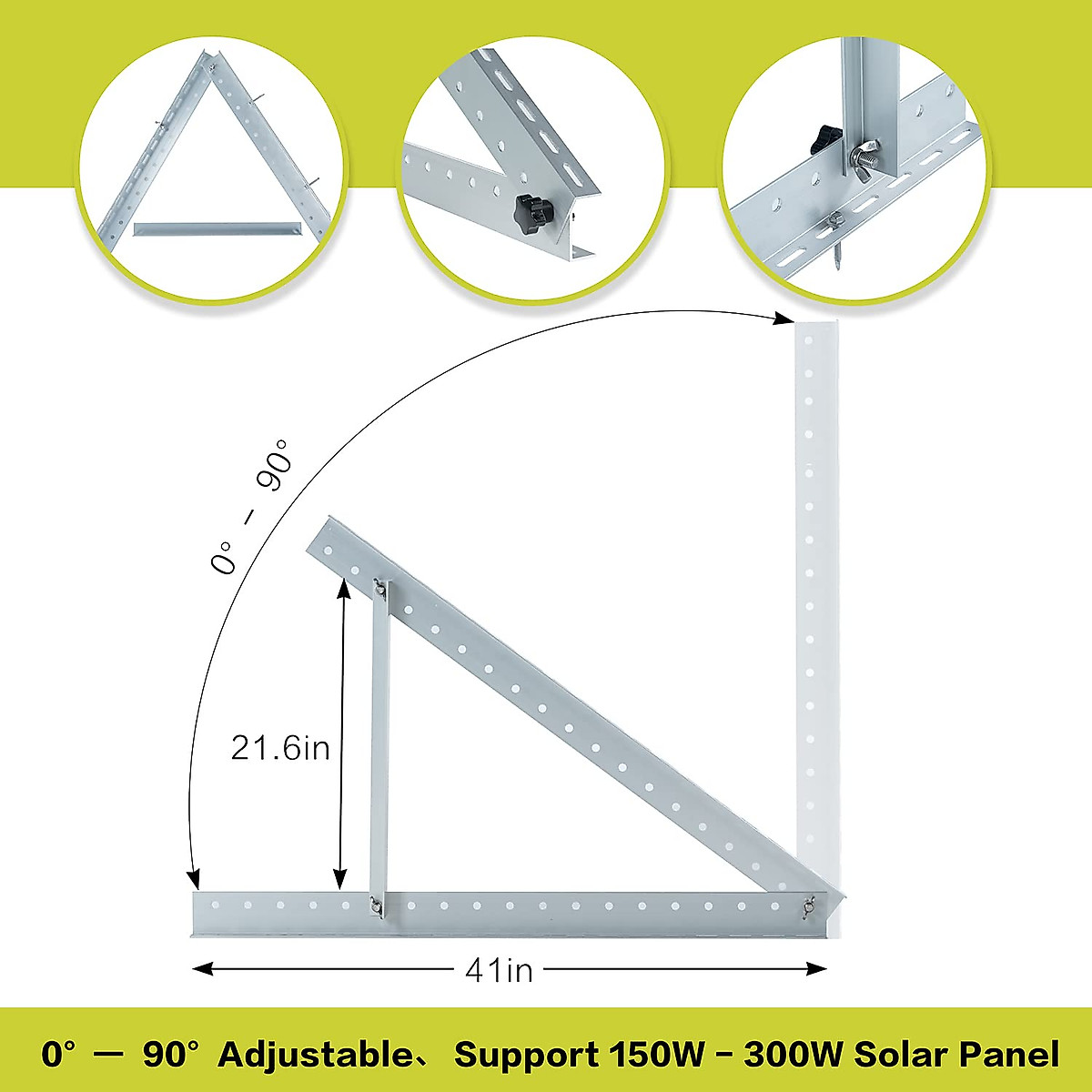 JJN 41" Solar Panel Adjustable Tilt Mounting Brackets Support Up to 100 180 200 300W Single Panel 0 to 90° Adjust Panel Mount Brackets with Foldable Tilt Legs for RV Boat Any Flat Install
