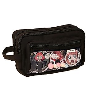 MILLEVIBE ITA Pencil Pouch Anime Display Pen Case Stationery Bag with Clear Insert & Stickers for Teens College Students (Black)
