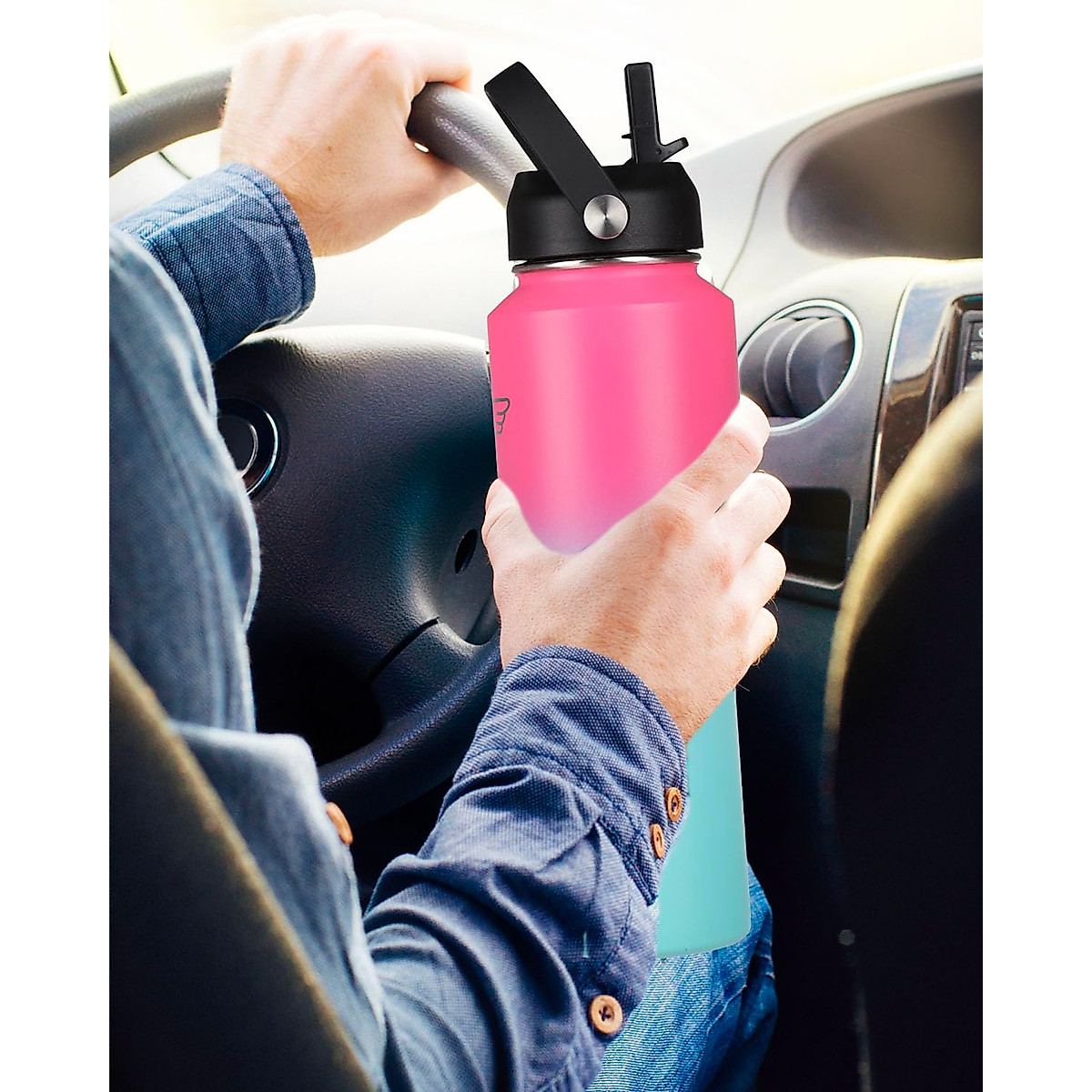 40 oz Tumbler with Straw, Insulated Water Bottle with Straw Fits in Cup Holders, Stainless Steel Travel Flask with Straw Lid Spout Cap, Leak-proof Double Wall Keep Cold for 24 Hrs, Hot for 12 Hrs