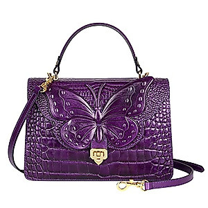 PIJUSHI Designer Crocodile Leather Handbags for Women Crossbody Satchel Bag with Butterfly(66296 Purple)