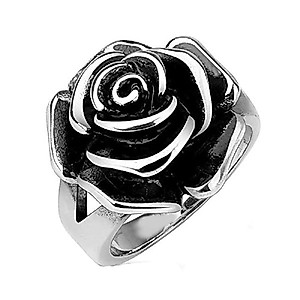 hsiyyecg Vintage 3D Black Rose Flower Ring Dainty Promise Statement Cocktail Thumb Ring for Women (US Size 10)