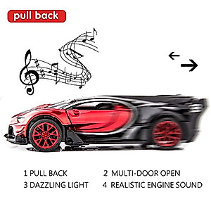 BDTCTK Bugatti Vision GT Supercar 1/32 Zinc Alloy Die Casting Pull Back Car Model Toy Sound and Light for Boy Girl Gift （red）