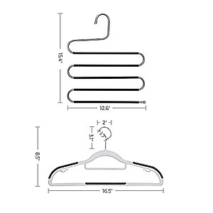 SONGMICS 30-Pack Hangers and 4 S-Shaped Pants Hangers Bundle, Metal and Plastic Non-Slip Hangers, Scarf Hanger, for Shirts, Suits, Jeans, Light and Dark Gray, Black UCRP20G30 and UCRI043BK