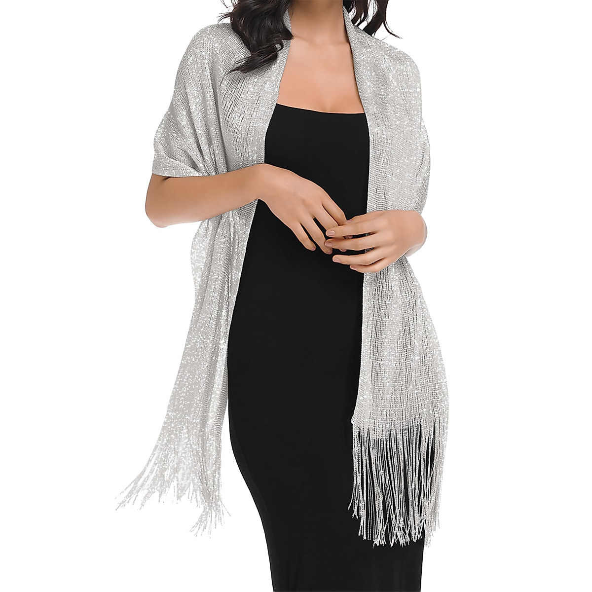 Silver Shawls and Wraps for Evening Dresses Shall for Women Dressy Shawls for Evening Wear Transparent Scarf for Dresses (Silver)