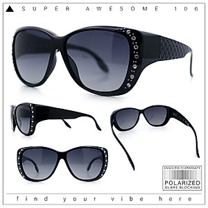 SA106 Polarized 55mm Fit Over OTG Butterfly Rhinestone Diva Sunglasses Shiny Black