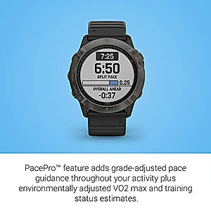 Garmin 010-02157-10 fenix 6X Sapphire, Premium Multisport GPS Watch, features Mapping, Music, Grade-Adjusted Pace Guidance and Pulse Ox Sensors, Dark Gray with Black Band