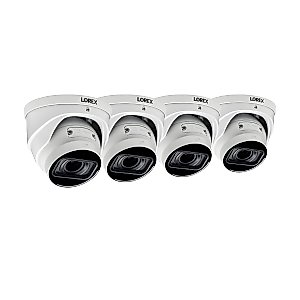 Lorex Indoor/Outdoor 4k (8MP) Ultra HD Dome Security Camera with Varifocal Lens (Nocturnal 4 Series), 4X Optical Zoom, Listen-in Audio, Heat Mapping/People Counting (4-Pack White)