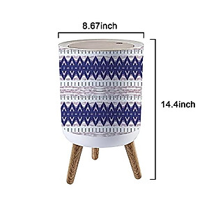 Small Trash Can with Lid Beautiful ikat seamless Native thai colorful weaves Ethnic tribal ikat Waste Bin with Wood Legs Press Cover Wastebasket Round Garbage Bin for Kitchen Bathroom Bedroom Office