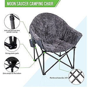 ALPHA CAMP Plush Moon Saucer Chair with Carry Bag - Supports 350 LBS, Gray