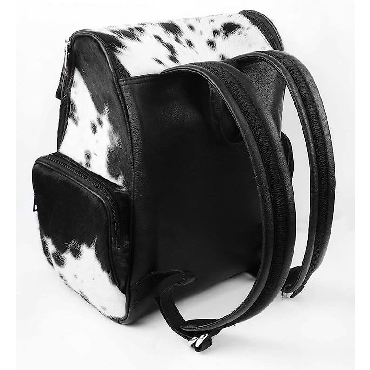 LP-FACON Cowhide Hair Western Leather Cow Skin Print Fur Leather Diaper Backpack Rucksack / Knapsack Travel Shoulder Bag Black & White