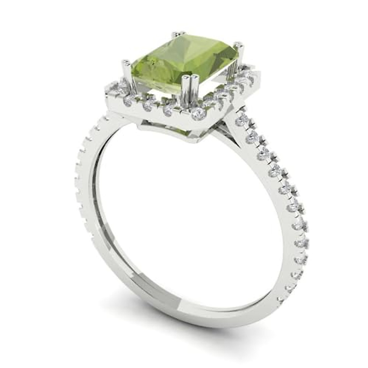 Clara Pucci 1.98 ct Emerald Cut Solitaire Halo Genuine Natural Peridot Engagement Promise Anniversary Bridal Ring 18K White Gold 4.5