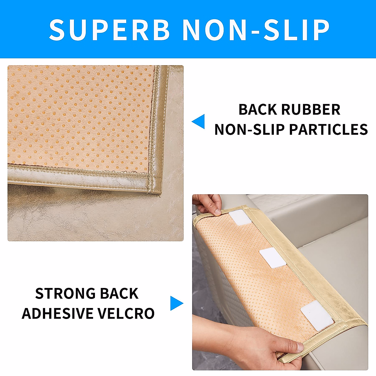 Hittun Non Slip Recliner Headrest Protector Washable Faux Leather Headrest Covers for Recliner Chair Waterproof Couch Headrest Covers for Sofa,Furniture,Office Chair,Theater Seat (Beige)