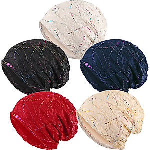 SATINIOR 5 Pieces Women's Slouchy Beanie Chemo Hat Stretch Cancer Head Wraps Sleep Head Scarf for Cancer Patient Multicoloured